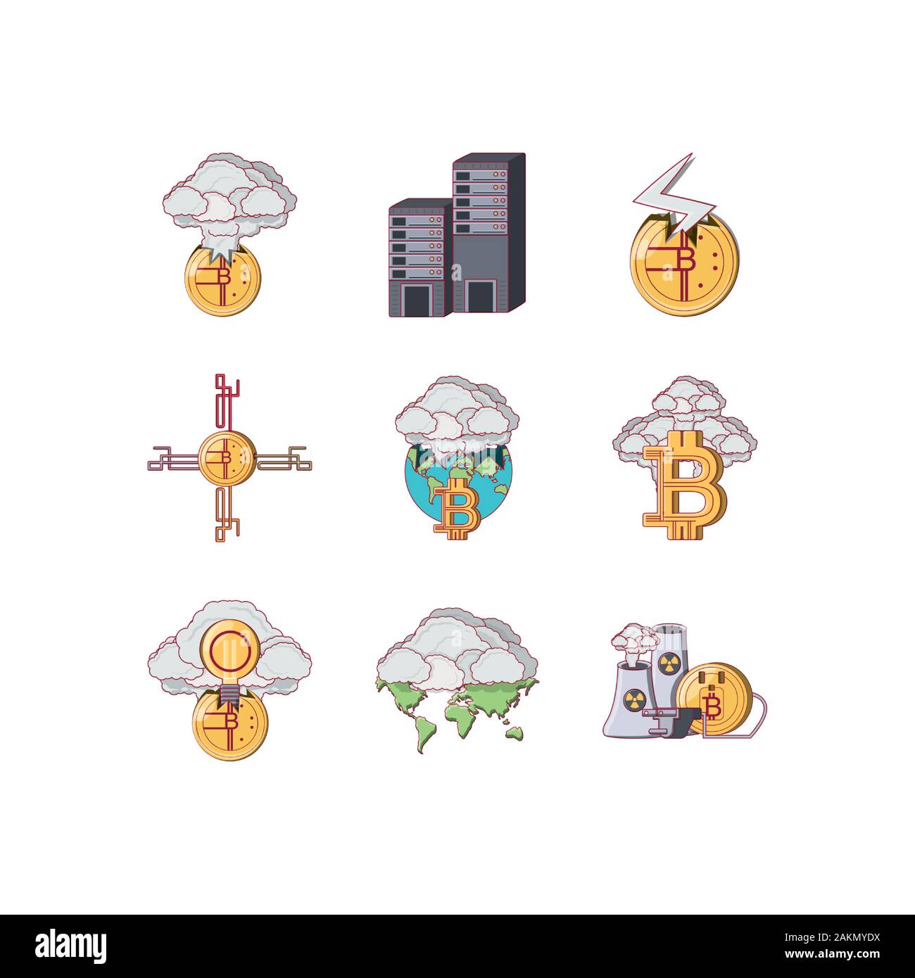 Money and bitcoin icon set of bit currency exchange financial bank web ...