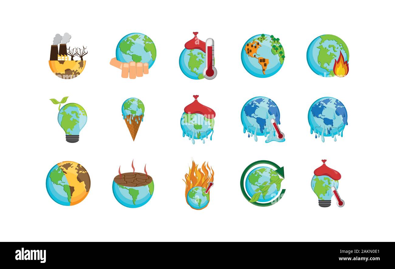 Icon set design, Climate change global warning environment nature ...