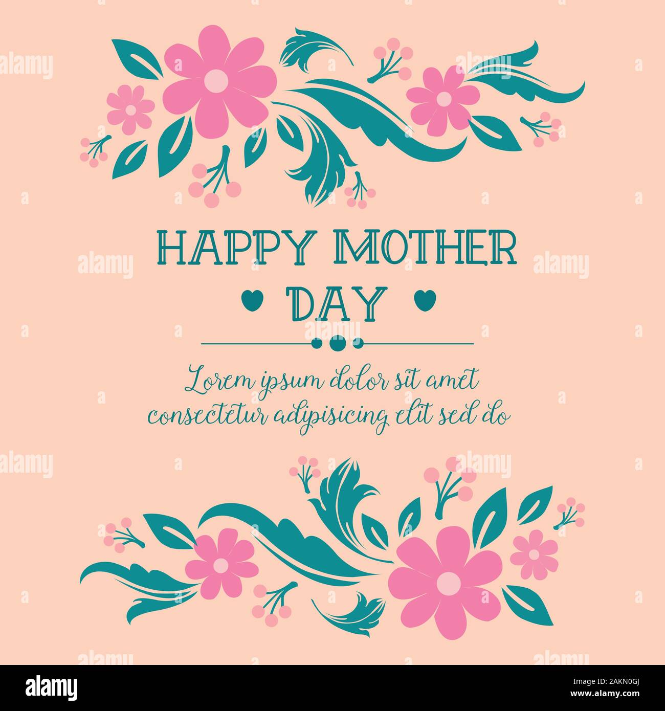 Ornate Pattern of leaf and pink flower frame, for happy mother day ...