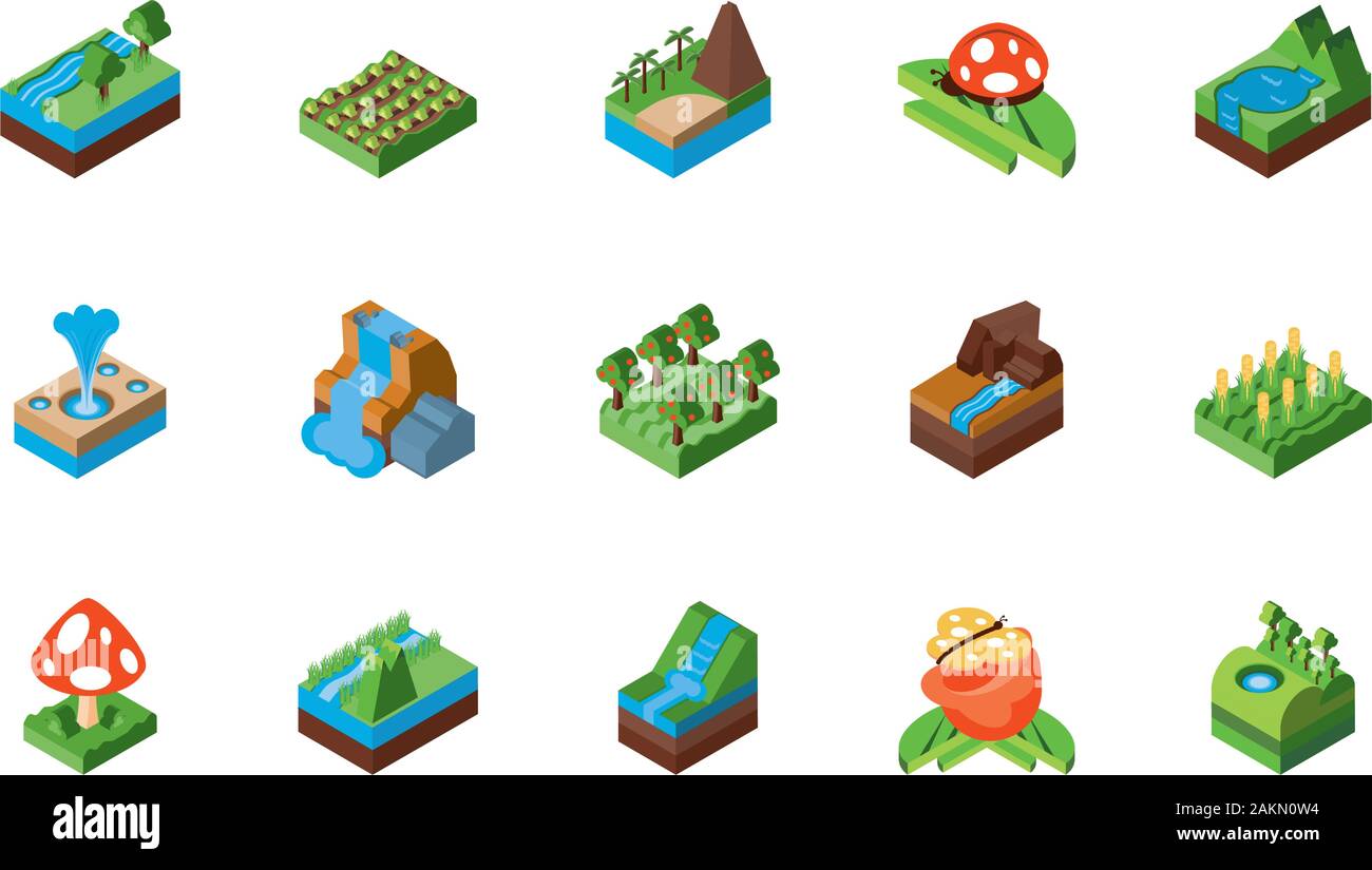 Isometric icon set design, Nature element earth eco ecology ...