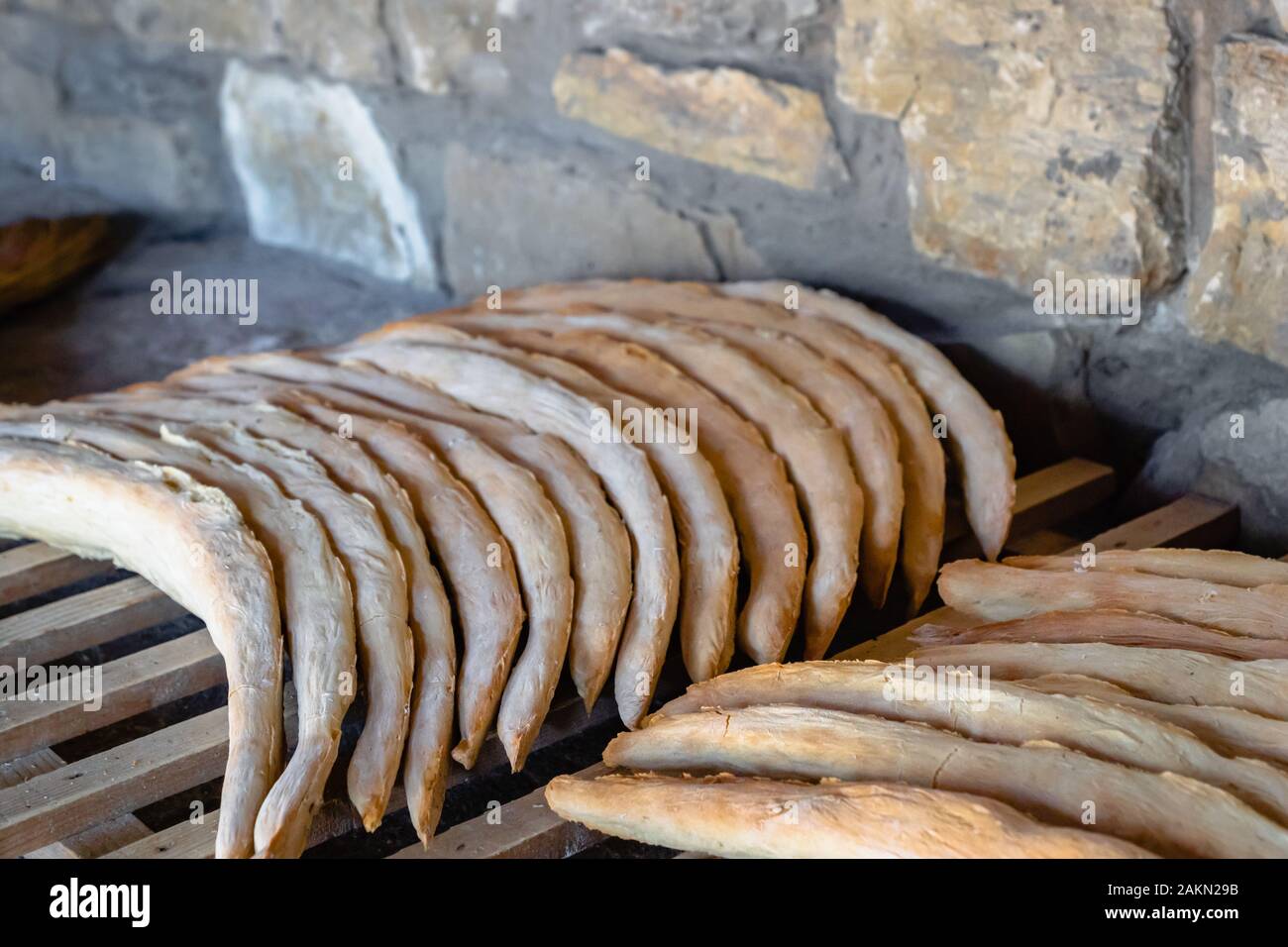 Traditional Georgian bread freshly baked outdoor. Traditional Georgian ...