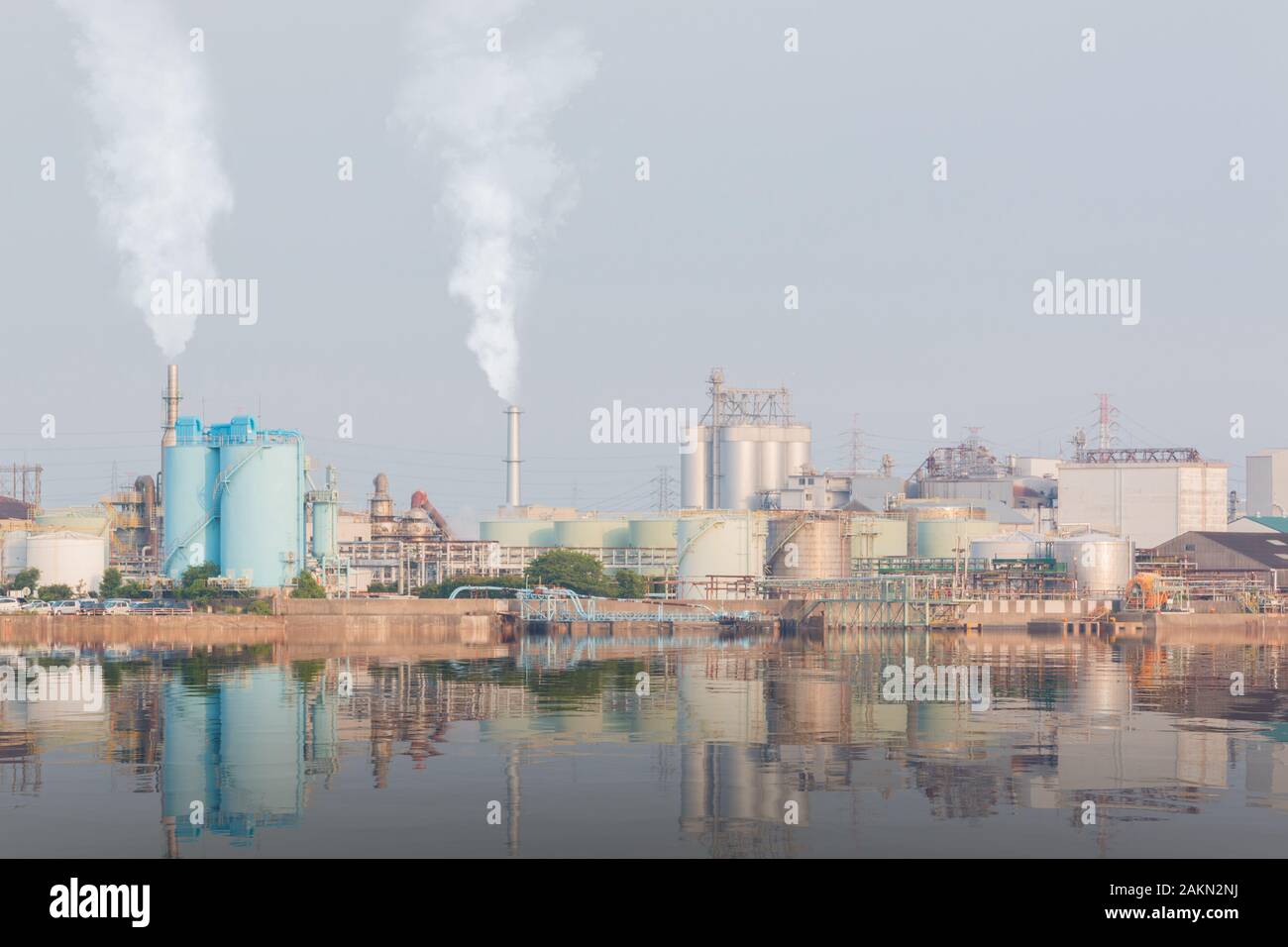 Landscape of industry at port with reflection on water Stock Photo - Alamy