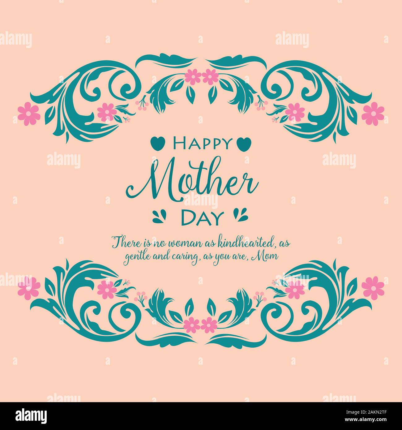 Simple shape pattern of leaf and flower frame, for happy mother day greeting card design. Vector ...