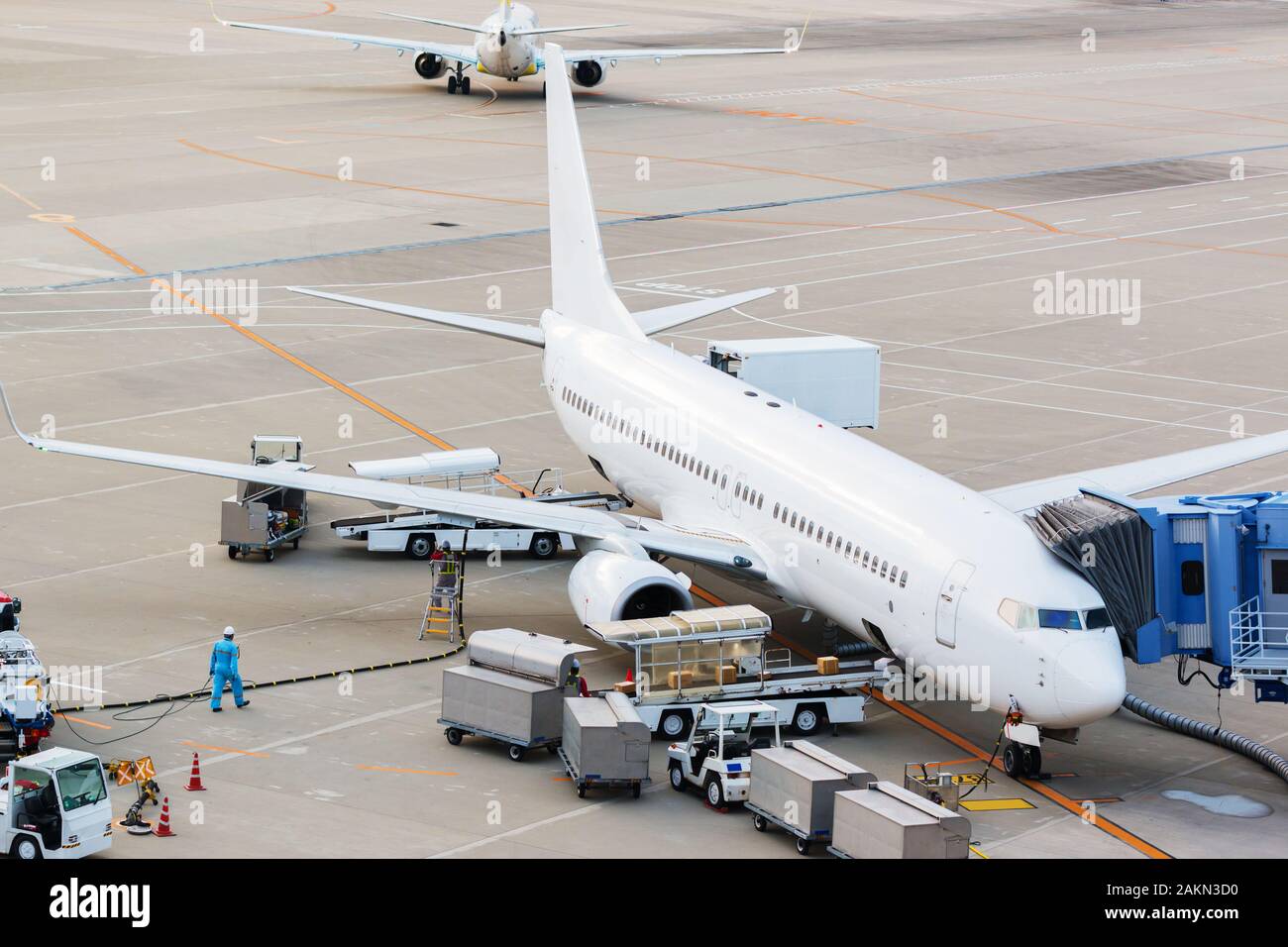 Loading cargo into the aircraft before departure from airport Stock ...