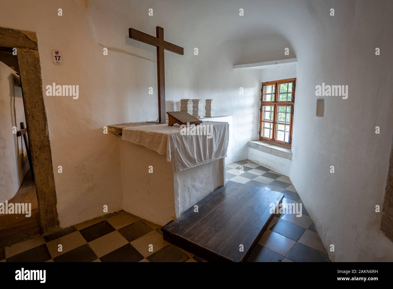 Predjama, Slovenia - Reconstructed rooms inside the castle Stock Photo ...