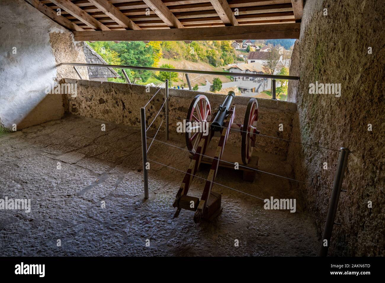 Cannon inside the Predjama Castle, Slovenia Stock Photo - Alamy