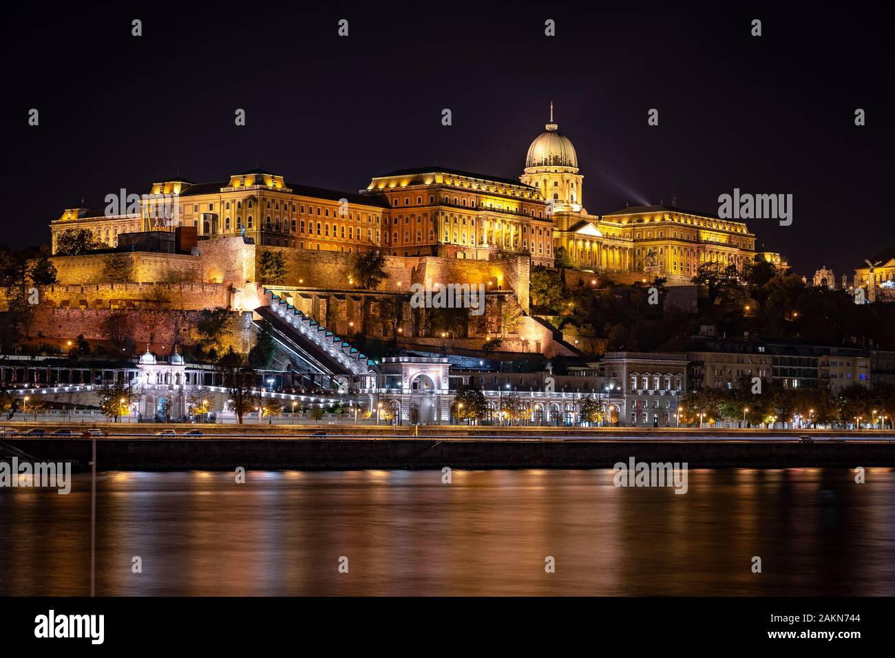 Budapest, Hungary - Buda castle illuminated at night Stock Photo - Alamy