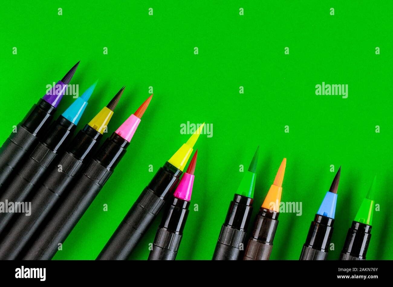 Art supplies watercolor paint pens set of drawing supplies Stock Photo ...