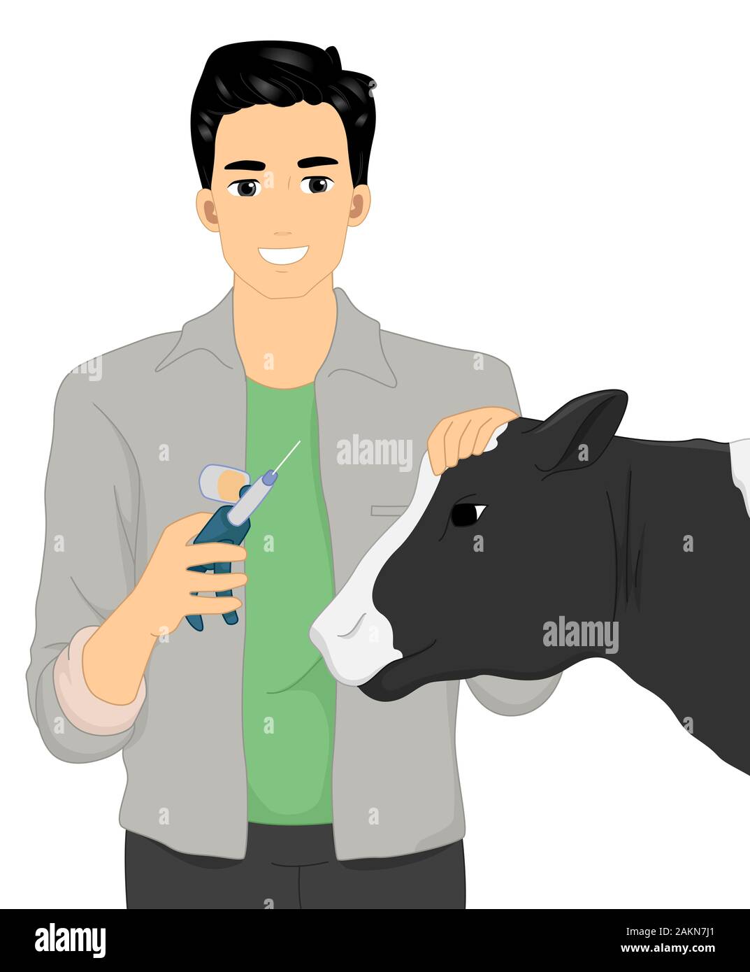 Illustration of a Veterinarian Man with a Cow Holding a Vaccine Stock ...