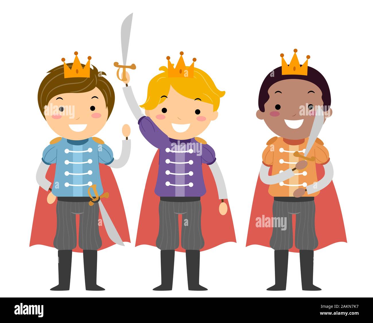 Illustration of Stickman Kids Boys Wearing Prince Costumes with Crown ...