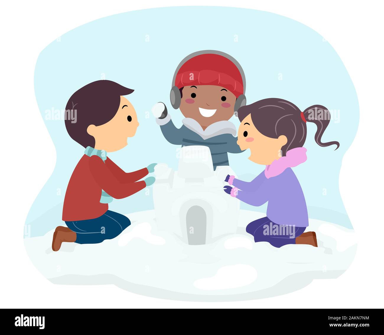 Illustration of Stickman Kids Building Ice Castle In the Snow Outdoors ...