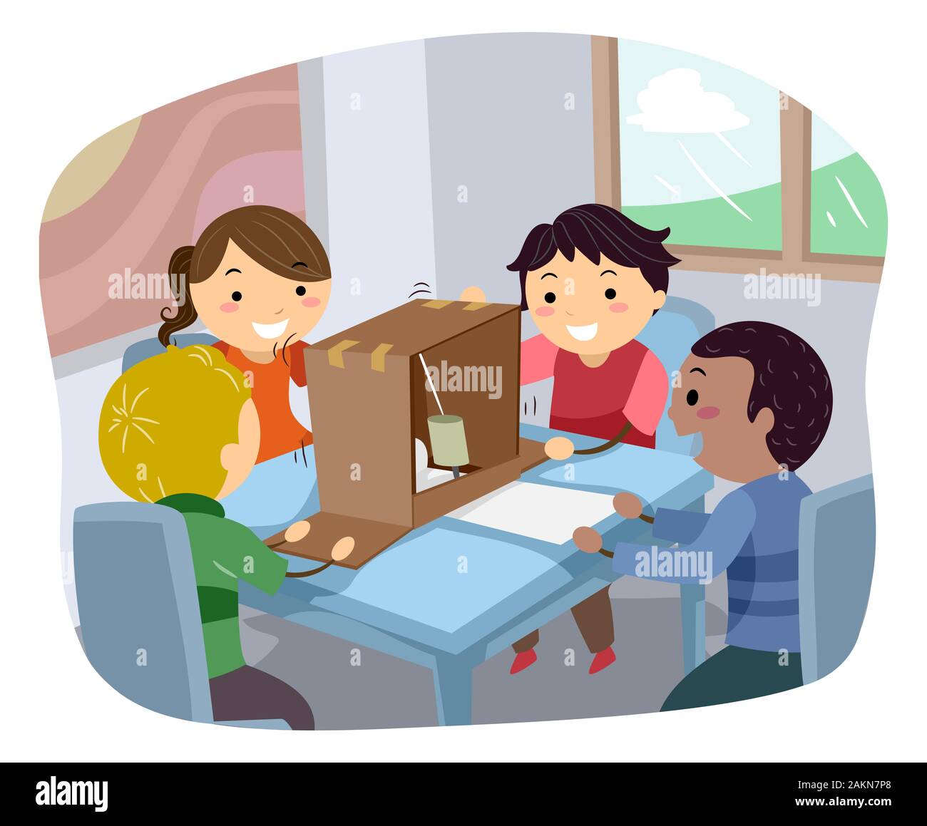 Illustration of Stickman Kids Students Making a DIY Earthquake ...