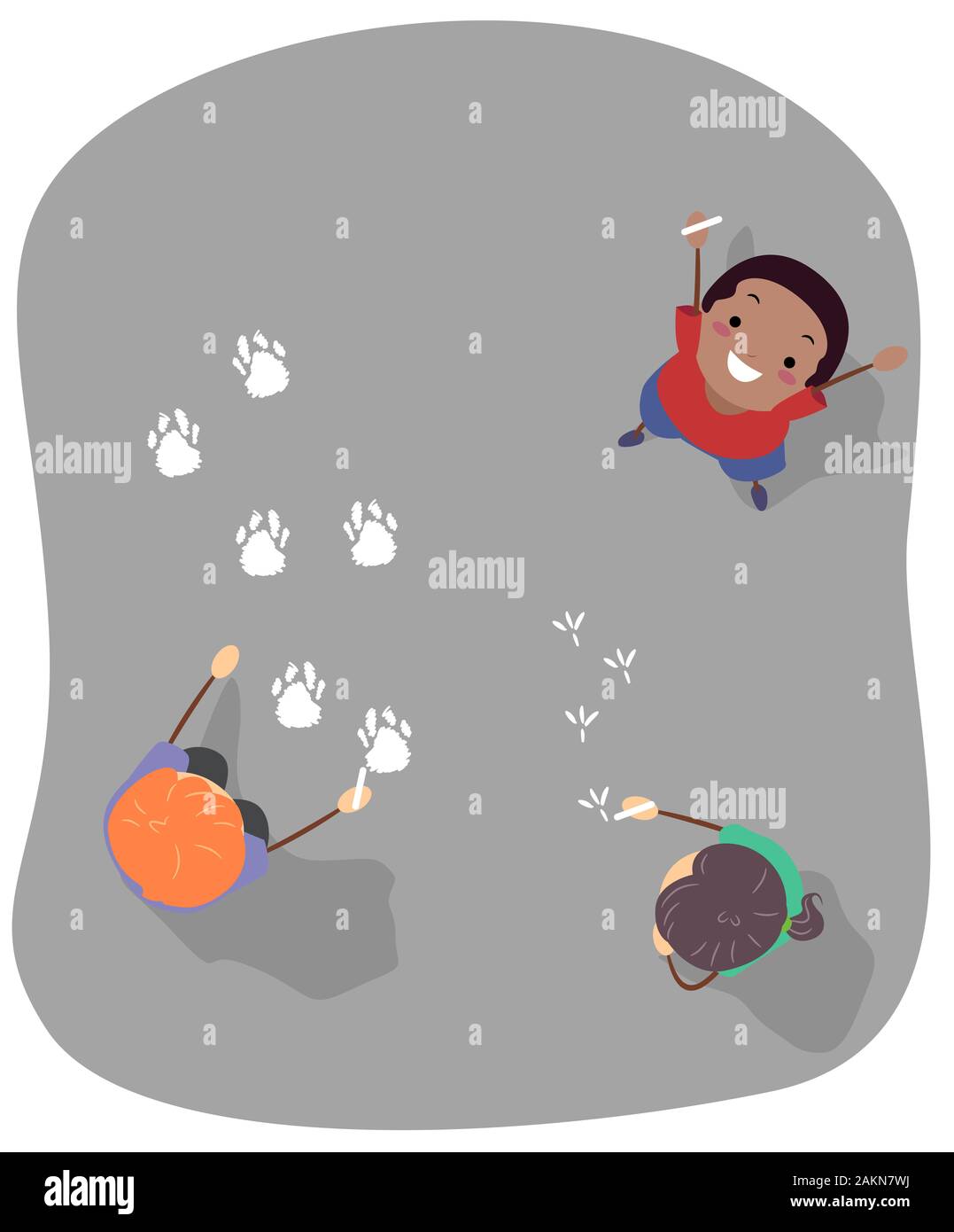 Illustration of Stickman Kids Drawing Wildlife Footprints Using Chalks ...