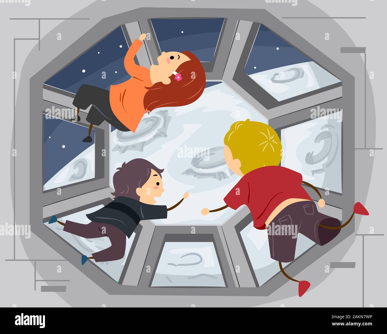 Illustration of Stickman Kids Floating in Outer Space Looking Out at ...