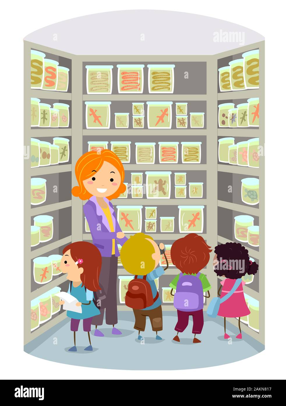 Illustration of Stickman Kids In a Herpetology Lab Tour with Teacher ...