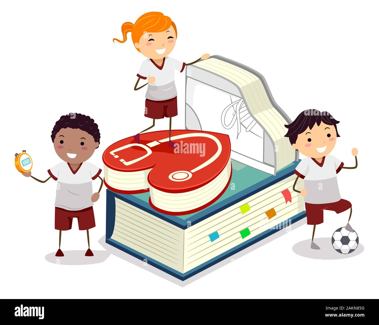 Illustration of Stickman Kids Wearing PE Uniform with Health Books ...