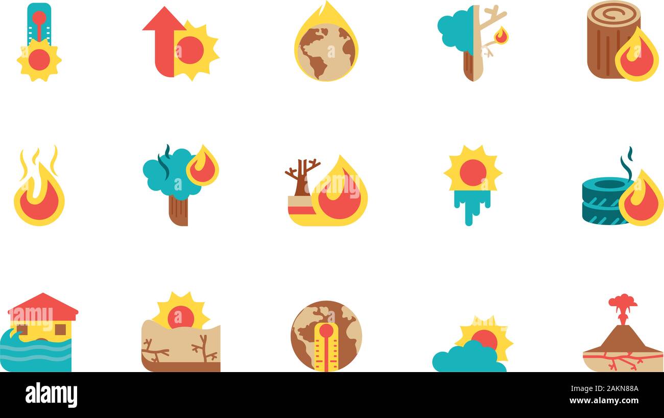 Icon set design, Climate change global warning environment nature ...