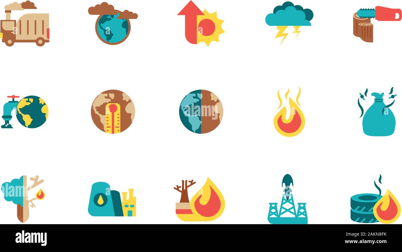 Icon set design, Climate change global warning environment nature ...