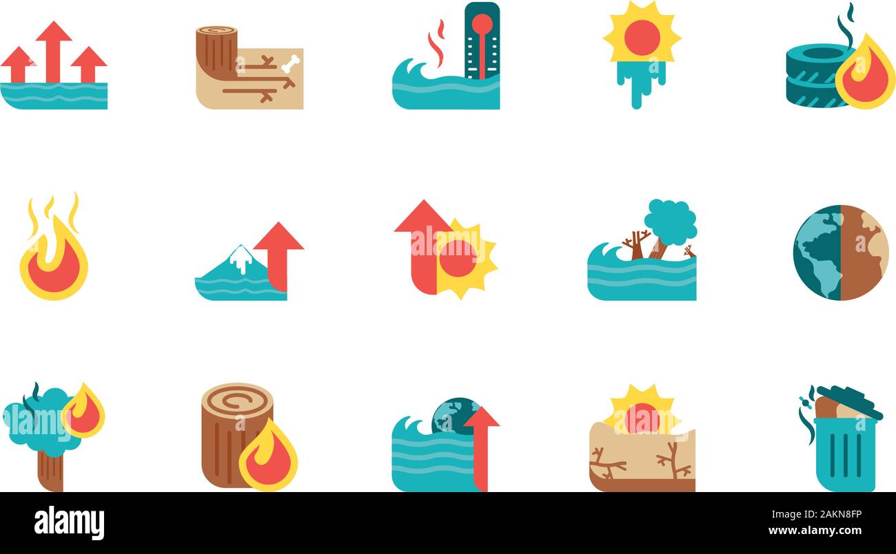 Icon set design, Climate change global warning environment nature ...