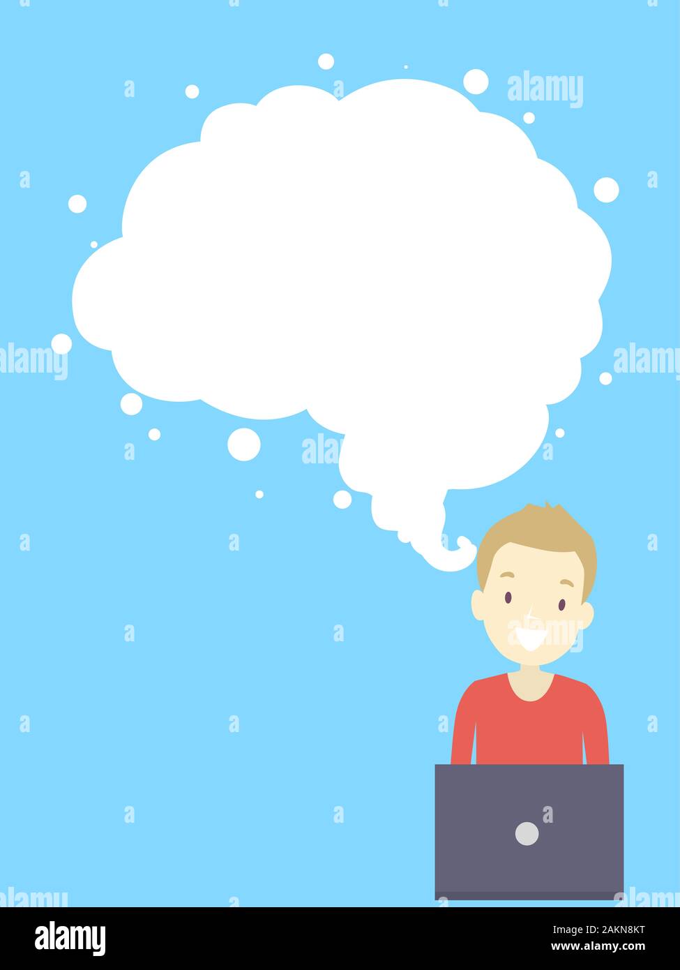 Illustration of a Teenage Guy Using a Laptop with a Thinking Cloud ...