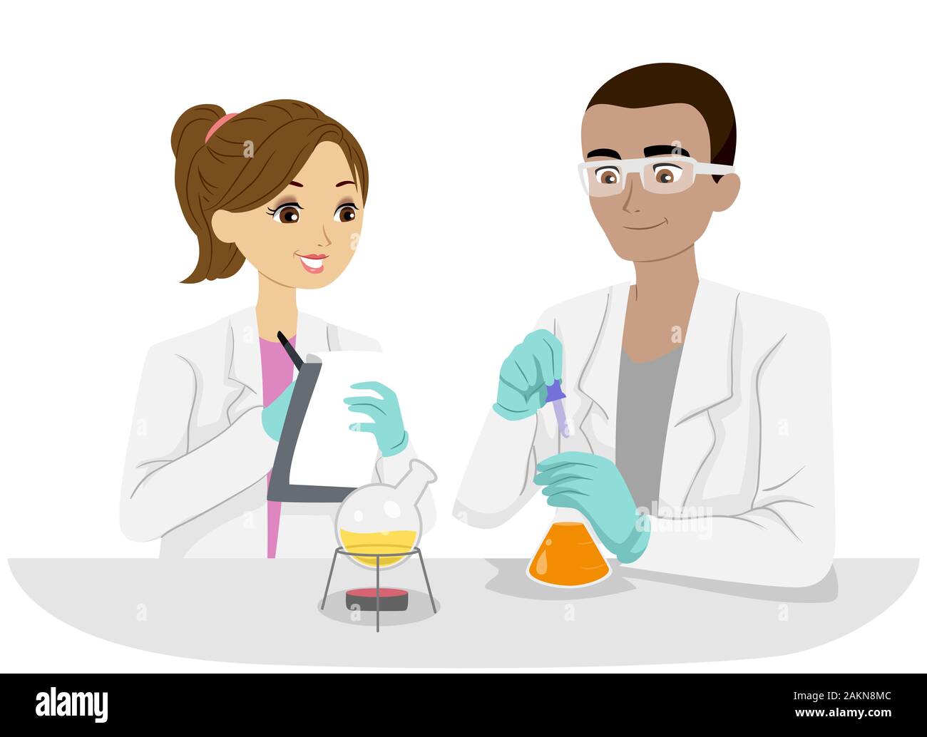 Illustration of Teenage Girl and Guy Wearing White Laboratory Gown and ...