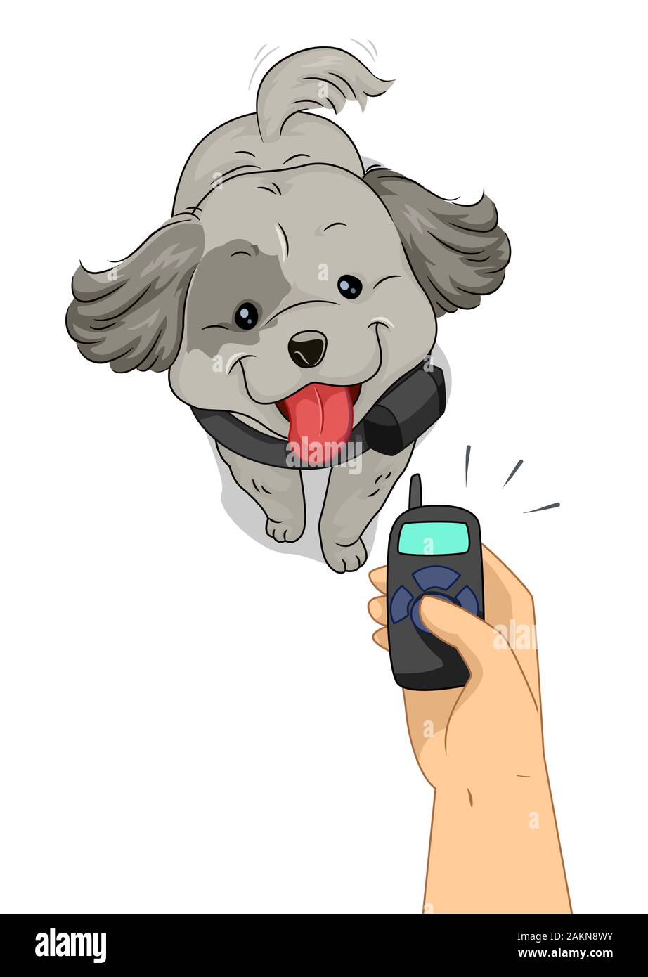 Illustration of a Dog with an Electronic Collar Looking Up and a Hand ...