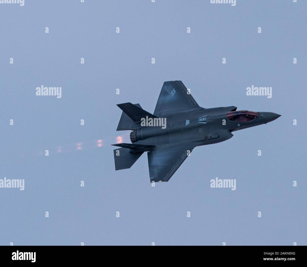 An F-35A Lightning II with the F-35 demonstration team flies near the ...
