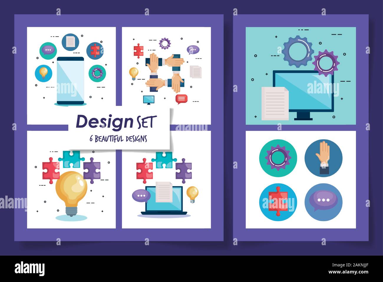 six designs of teamwork and icons Stock Vector Image & Art - Alamy
