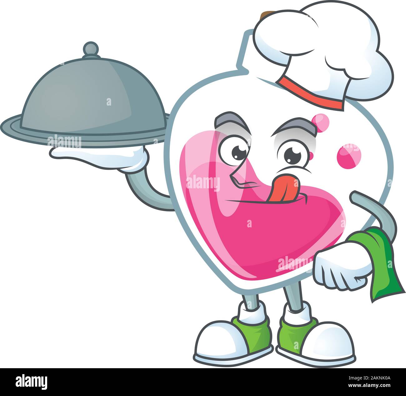 cartoon design of pink potion as a Chef having food on tray Stock ...