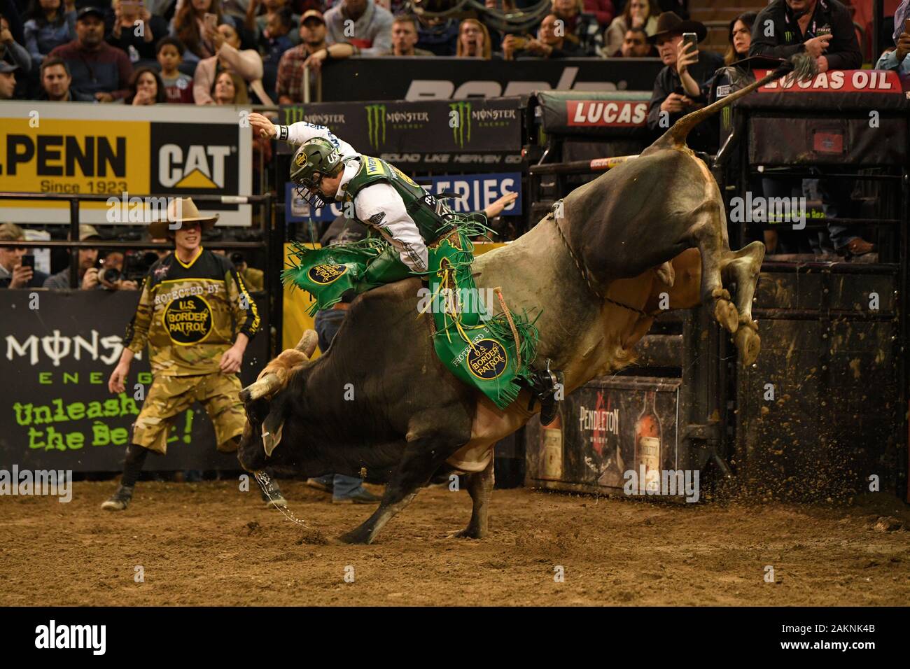 Jess Lockwood rides Apocalypse during the Professional Bull Riders 2020 ...