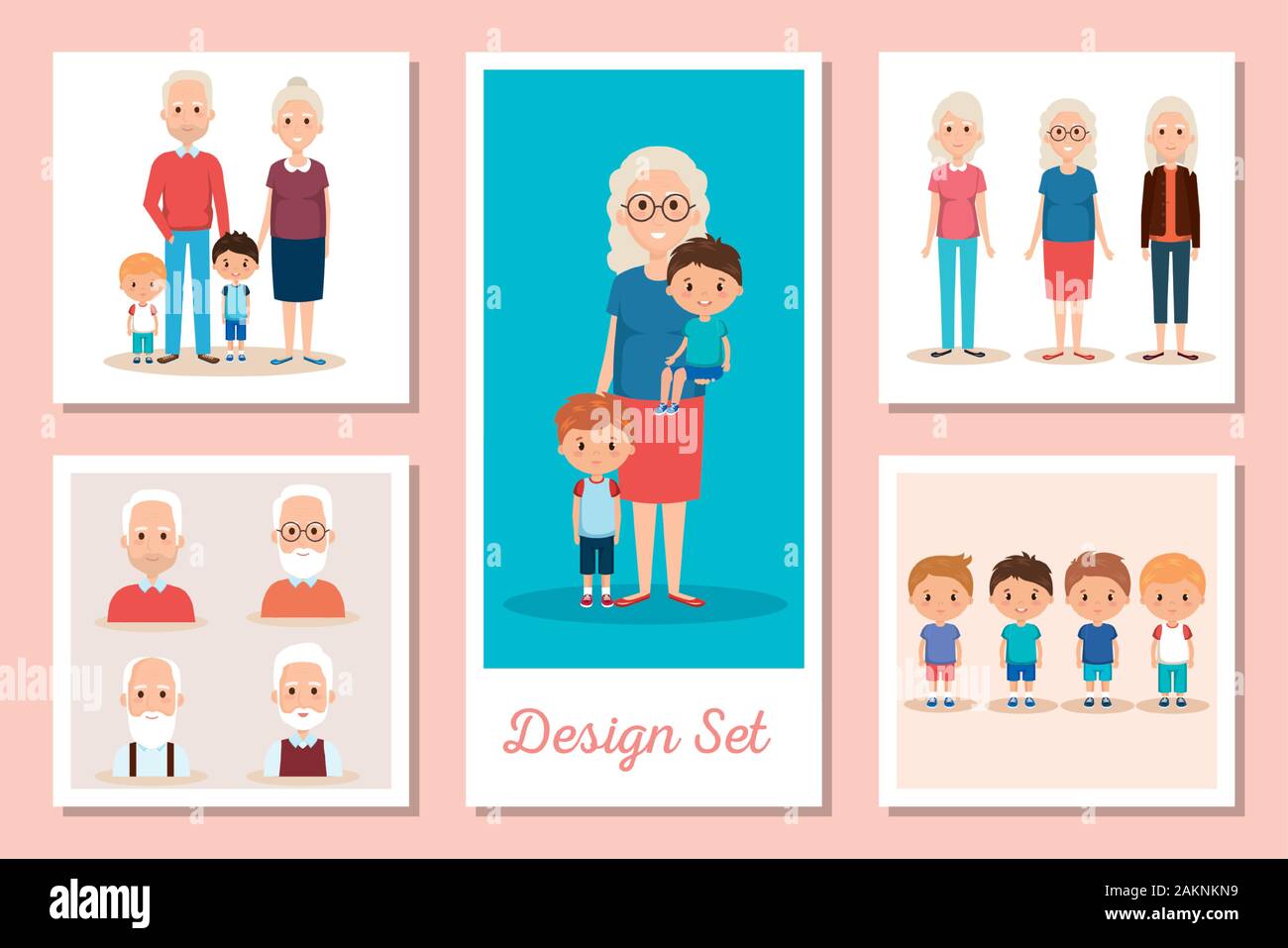 designs set scenes of grandparents with grandchildren Stock Vector ...