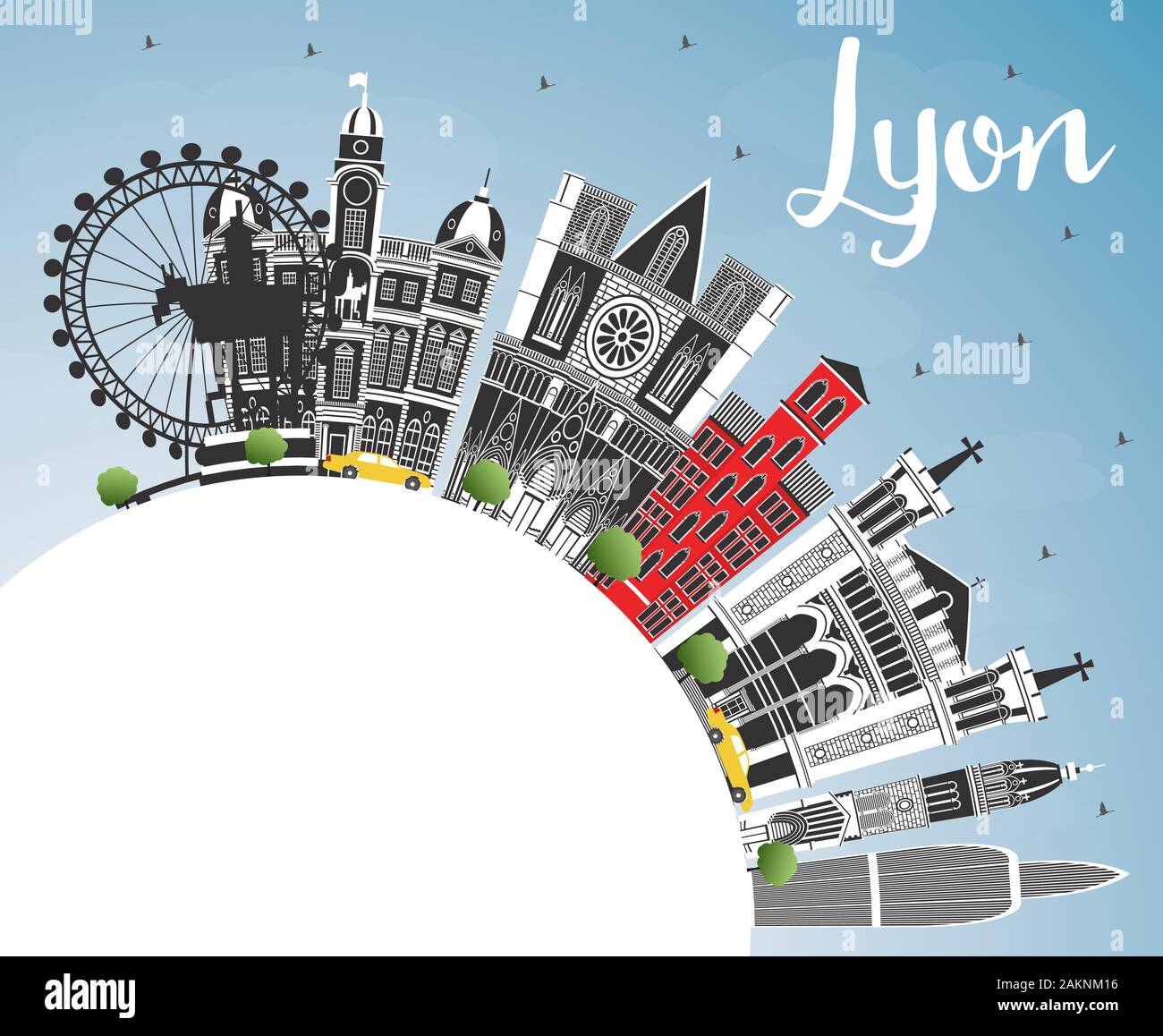 Lyon France City Skyline with Color Buildings, Blue Sky and Copy Space ...