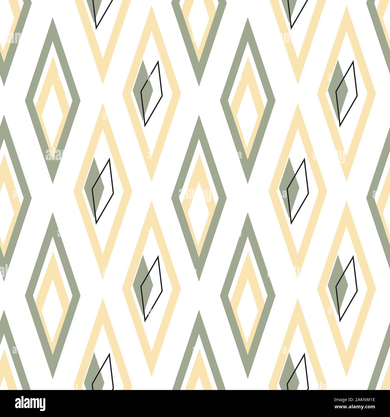 Out of Sync green and yellow diamonds on white background seamless vector repeat surface pattern ...
