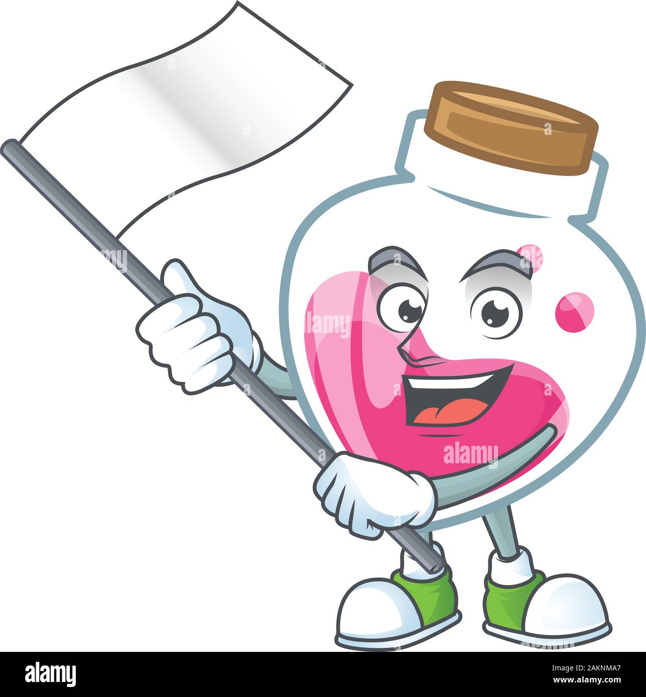 Funny pink potion cartoon character style holding a standing flag Stock ...