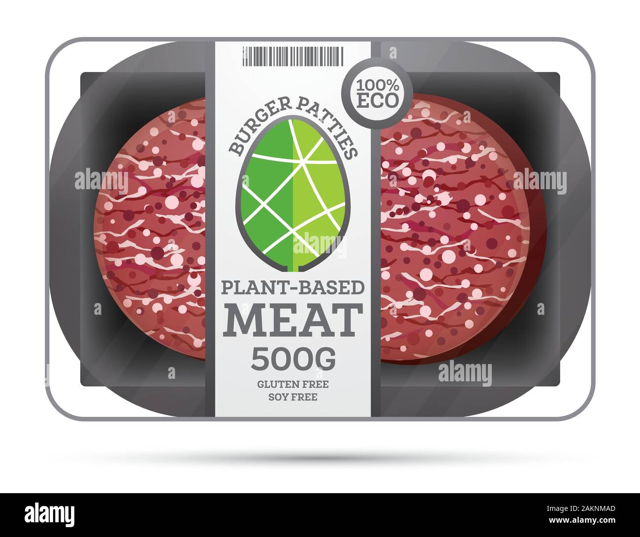 Plant Based Meat in Package Isolated on White. Vegan Concept. Vector ...