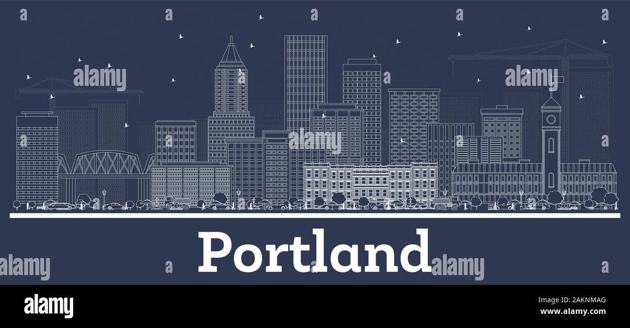 Outline Portland Oregon City Skyline with White Buildings. Vector ...