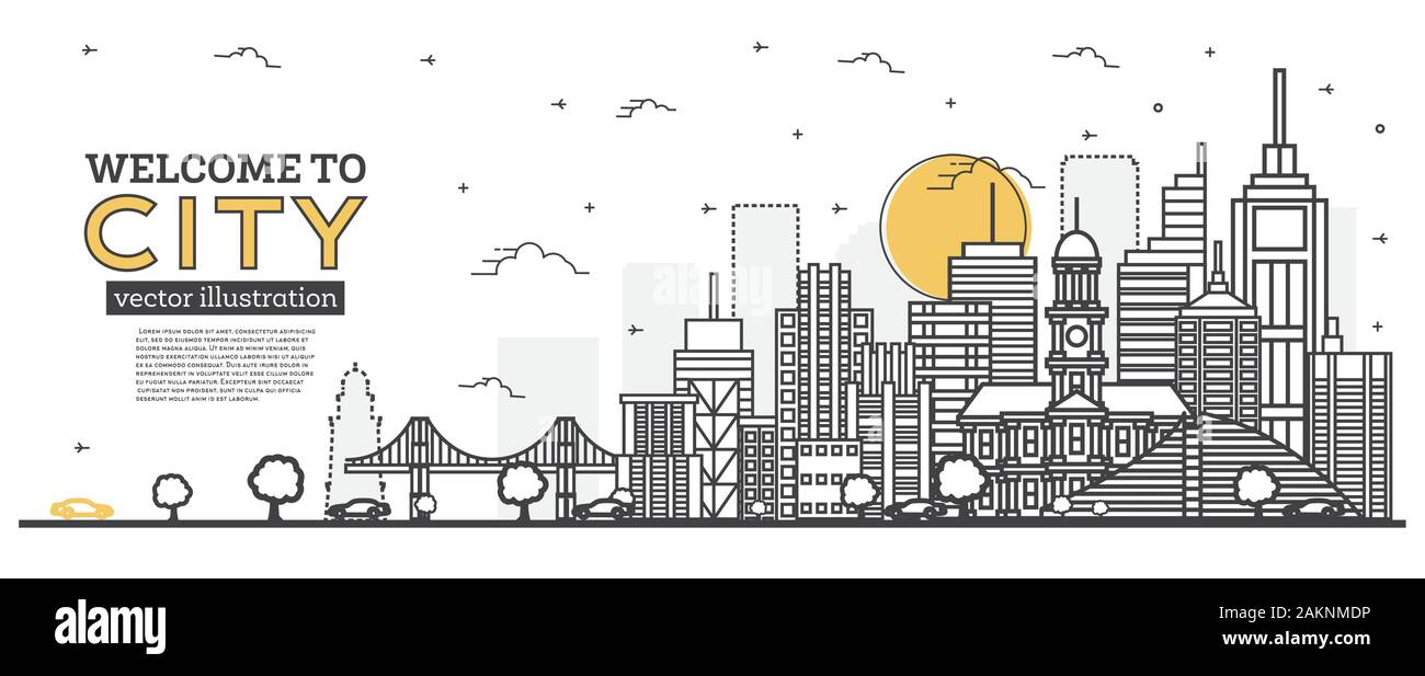 Outline City Skyline Panorama. Vector Illustration. Urban Landscape ...