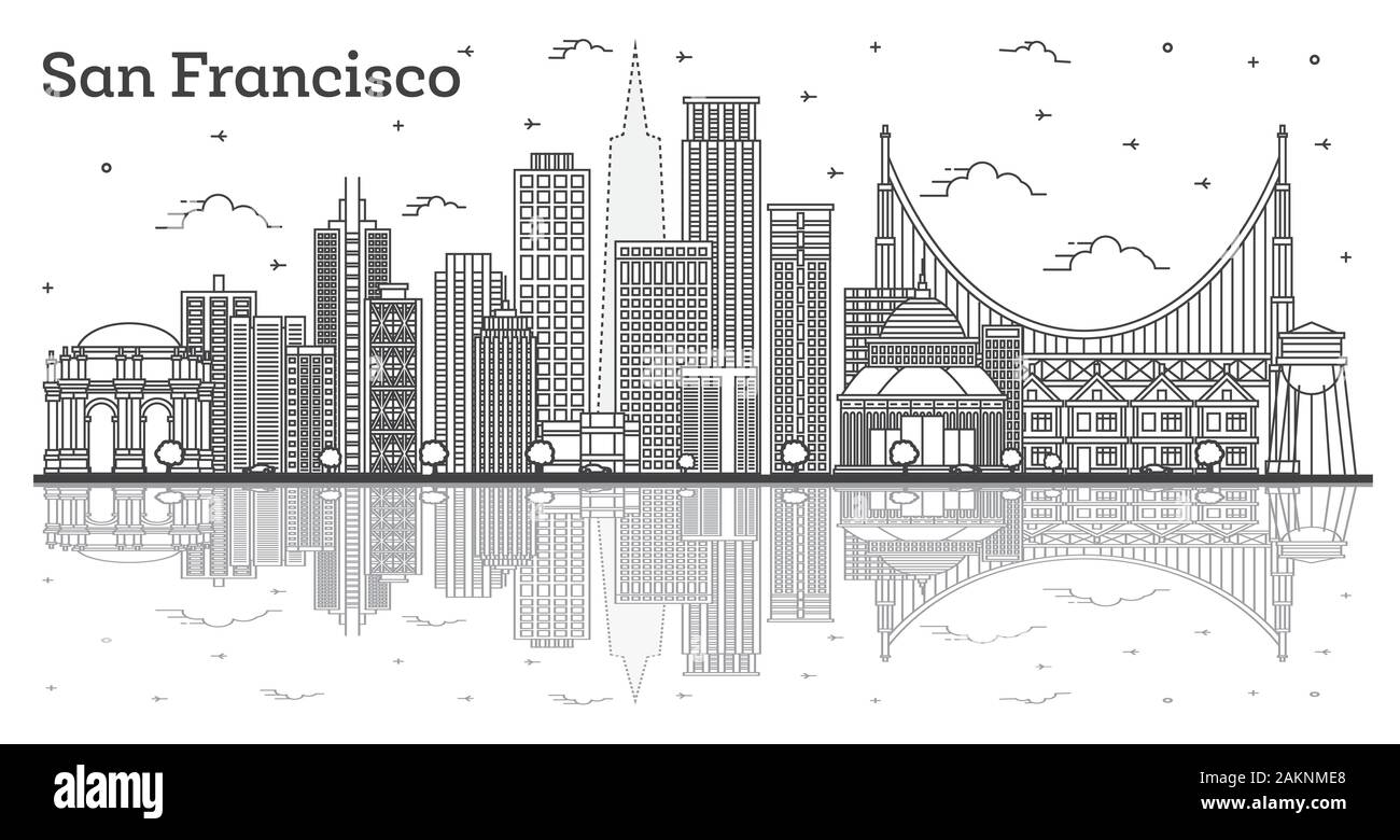 Outline San Francisco California City Skyline with Modern Buildings and ...