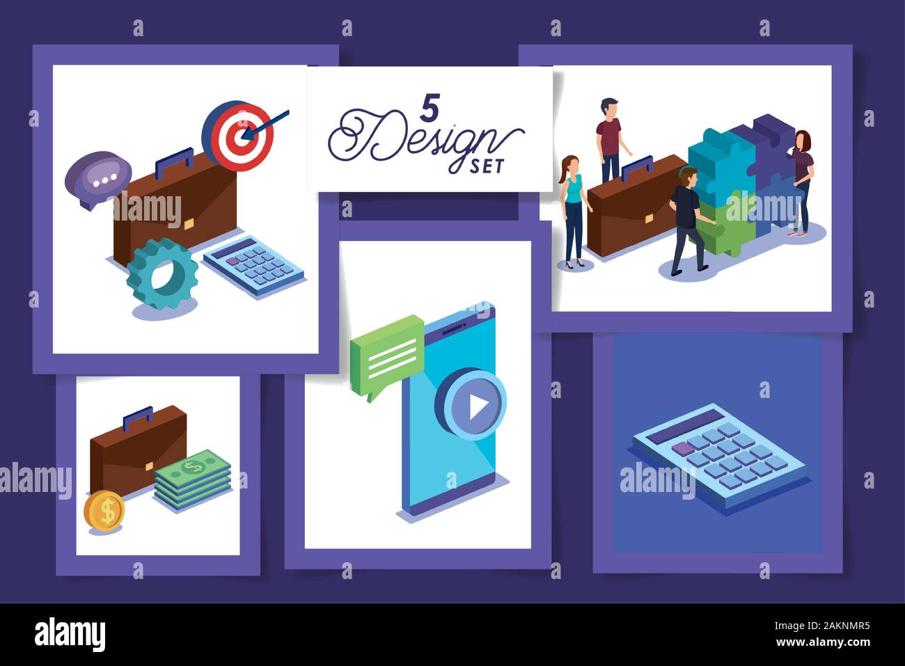 five designs of teamwork with people and objects Stock Vector Image ...