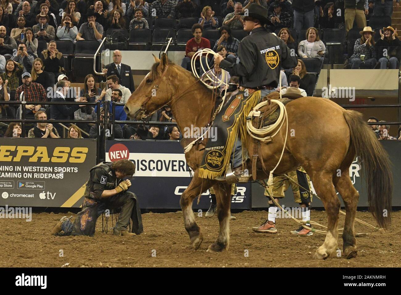 New York, USA. 4th Jan, 2020. Dylan Smith reacts after his ride during ...