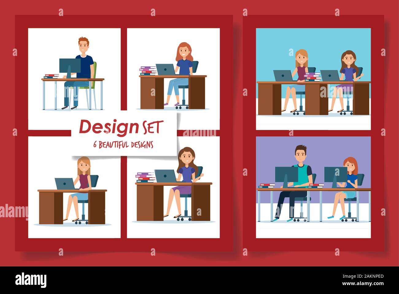 six designs of young people in the workplace Stock Vector Image & Art ...