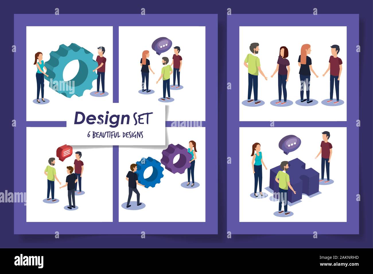 six designs of teamwork with people and icons Stock Vector Image & Art ...