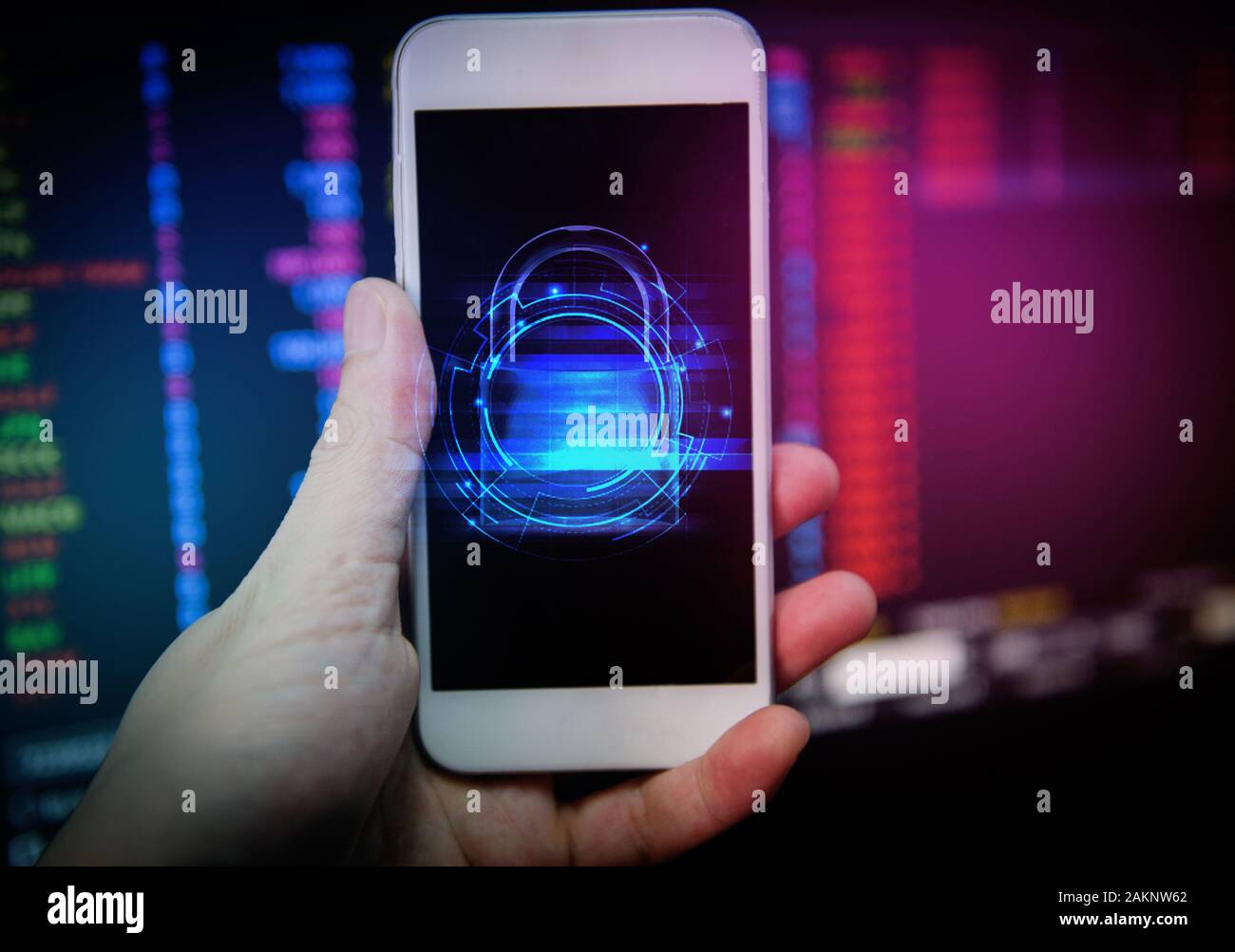 Data security systems on mobile phone with locked padlock for protect ...