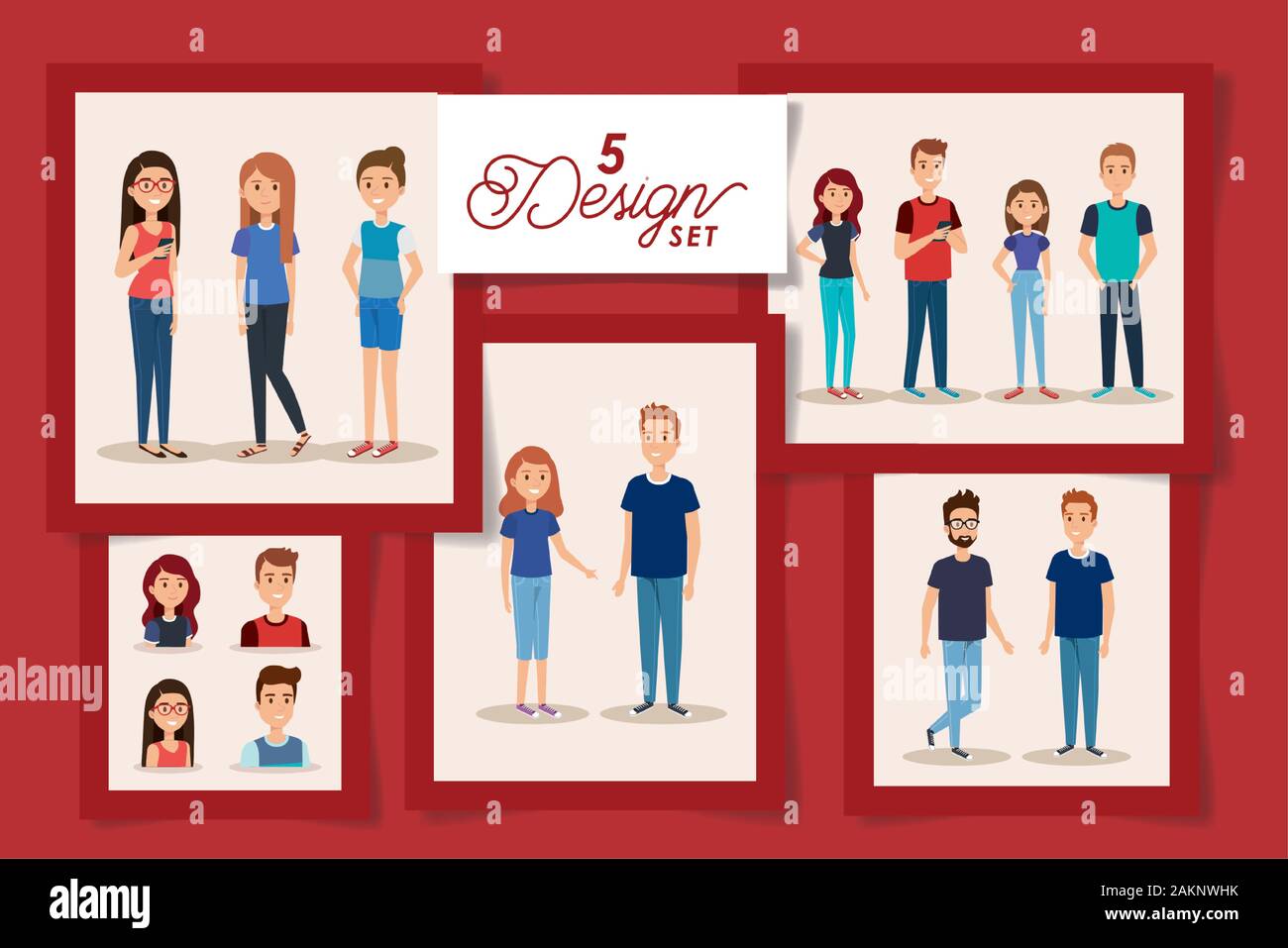 five designs of young people avatar characters Stock Vector Image & Art ...