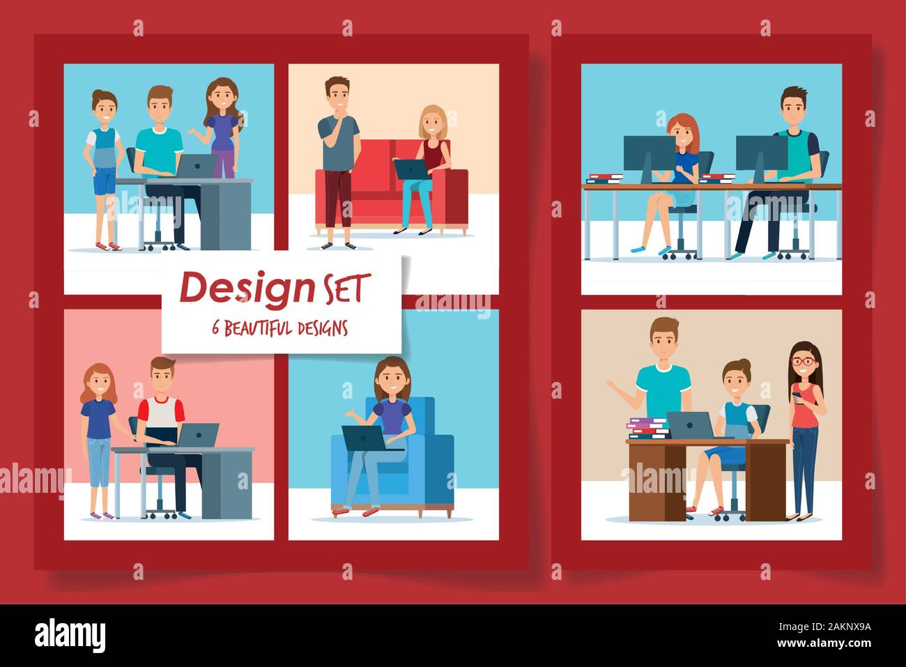 six designs of young people in the workplace Stock Vector Image & Art ...