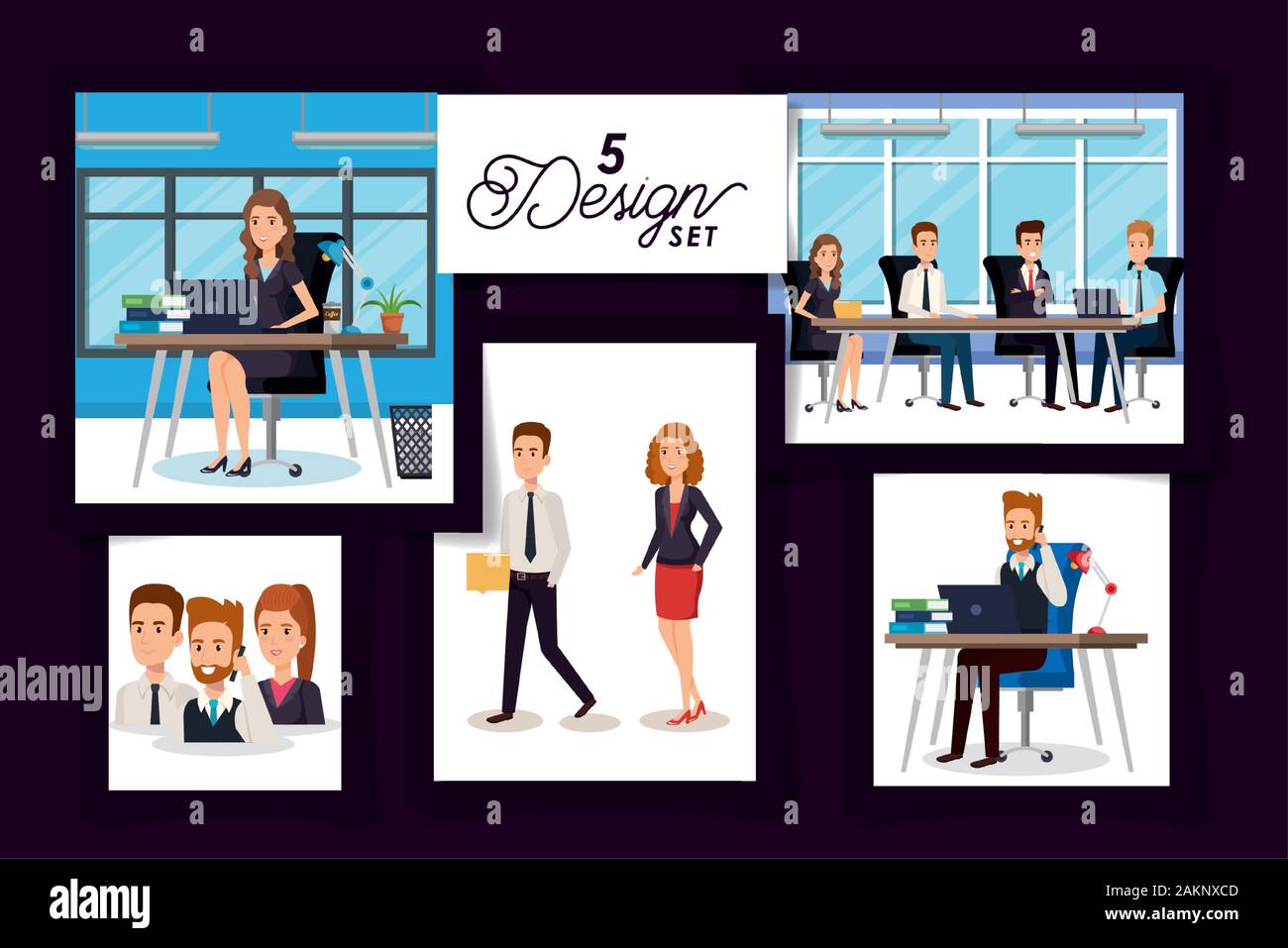 Five people working Stock Vector Images - Alamy