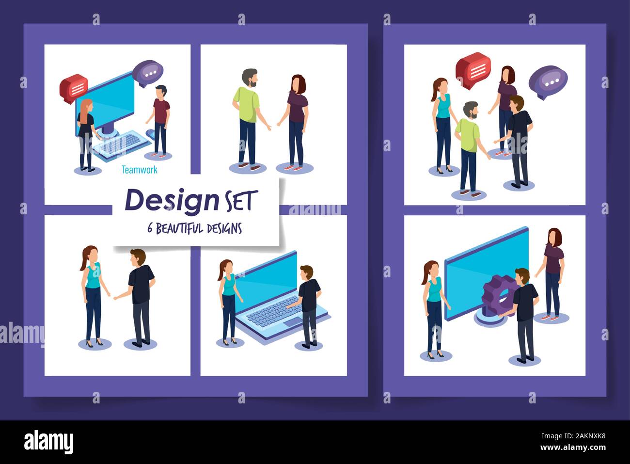 six designs of teamwork with people and icons Stock Vector Image & Art ...