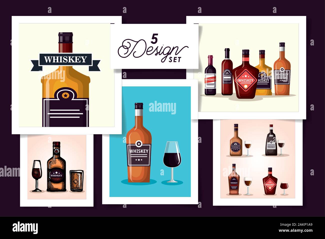 five designs of bottles whiskey and cup glass Stock Vector Image & Art ...