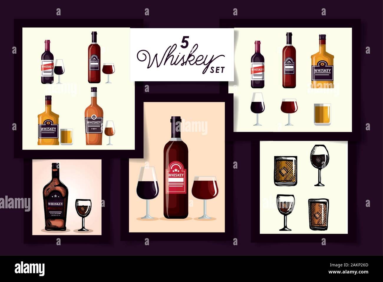 five designs of bottles whiskey and cup glass Stock Vector Image & Art ...