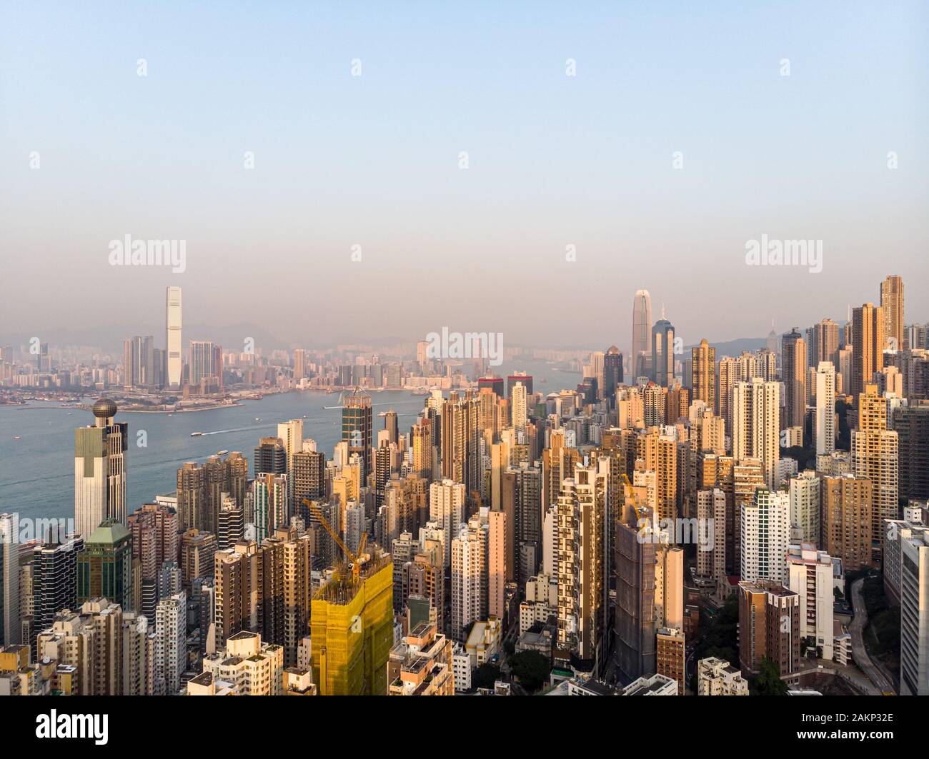 Aerial view of the sunset over the very crowded residential of Kennedy ...